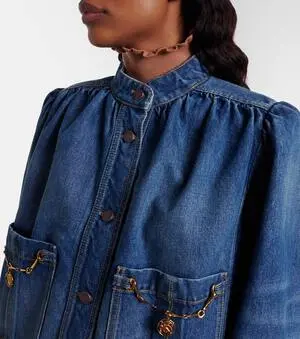 Chloé Gathered Embellished Denim Jacket - Blue