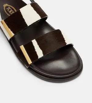 TOD'S Printed Calf Hair Sandals - Brown