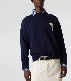 AMI Paris De Cœur Wool And Cotton Sweater - Blue