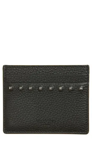 Valentino Garavani Rockstud Leather Card Holder - Black