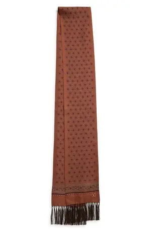 Valentino Garavani Medallion Print Silk Fringe Scarf - Light Hazelnut