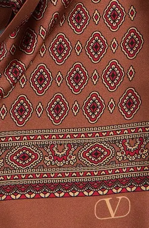 Valentino Garavani Medallion Print Silk Fringe Scarf - Light Hazelnut