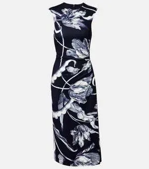 Erdem Draped Floral Jersey Midi Dress