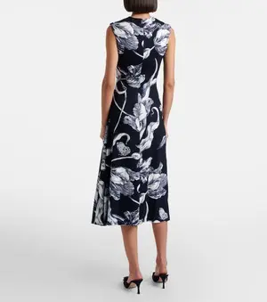 Erdem Draped Floral Jersey Midi Dress