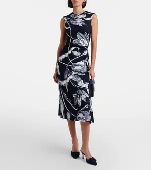 Erdem Draped Floral Jersey Midi Dress