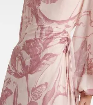 Erdem Floral Silk Voile Draped Gown - Pink