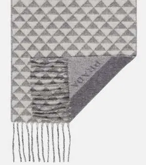 Prada Logo Wool And Cashmere Jacquard Scarf - Grey