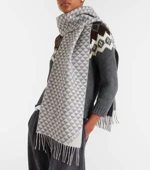 Prada Logo Wool And Cashmere Jacquard Scarf - Grey