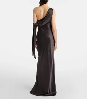 THE SEI Draped One-shoulder Silk Satin Gown