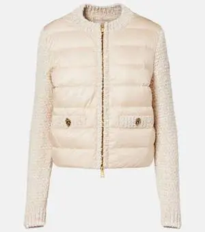 Moncler Down-paneled Boucle-trimmed Zip-up Cardigan