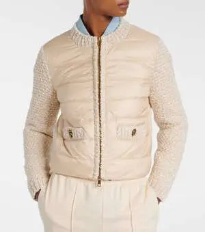 Moncler Down-paneled Boucle-trimmed Zip-up Cardigan