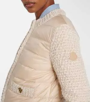 Moncler Down-paneled Boucle-trimmed Zip-up Cardigan