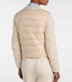 Moncler Down-paneled Boucle-trimmed Zip-up Cardigan