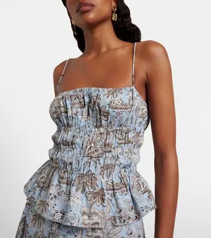 Staud Floral Ruched Cotton Top - Blue