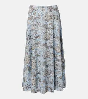 Staud Floral Cotton Midi Skirt - Blue