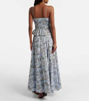 Staud Floral Cotton Midi Skirt - Blue