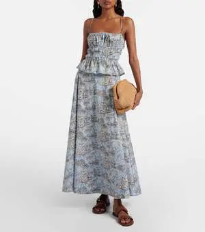 Staud Floral Cotton Midi Skirt - Blue