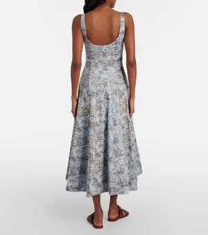 Staud Wells Floral Cotton Poplin Midi Dress - Blue