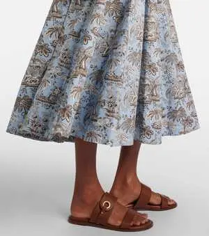 Staud Wells Floral Cotton Poplin Midi Dress - Blue