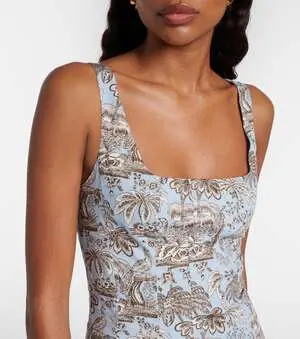 Staud Wells Floral Cotton Poplin Midi Dress - Blue