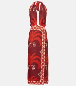 Johanna Ortiz Printed Open-back Linen Midi Dress - Red