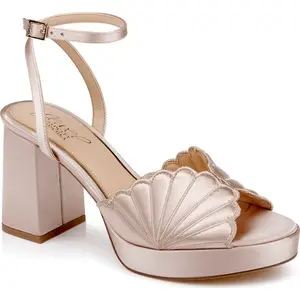 Badgley Mischka Paola Platform Sandals - Dark Beige Satin