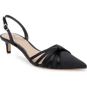 Badgley Mischka Patricia Slingback Kitten Heel Pumps - Black Satin