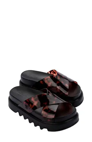 Melissa Cozy Cross Platform Slide Sandal - Black/tortoise