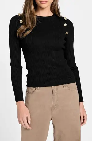 Guess Ribbed Sweater With Shoulder-button Accents - Black