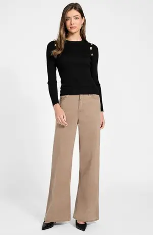 Guess Ribbed Sweater With Shoulder-button Accents - Black