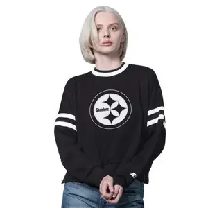 STARTER Pittsburgh Steelers Rally Drop Shoulder Cropped Sweatshirt - Black