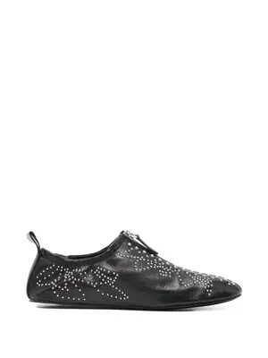 Chloé Susanna Studded Pointed Toe Zip Up Flats - Black