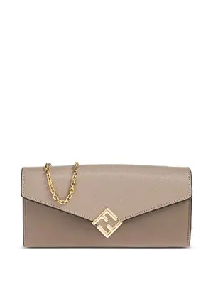 Fendi Ff Diamonds Leather Wallet On Chain - Grey