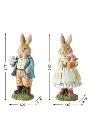 GLITZHOME Easter Resin Bunny Couple Table Decor With Coffee And Tulips