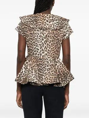 GANNI Organic Cotton Leopard Print Shirt - Multi