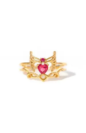 GIRLS CREW Scarlet Witch Ring Set - Gold/scarlet