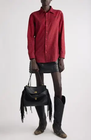 Balenciaga Standard Fit Plaid Flannel Button-up Shirt - 6167 Red/black