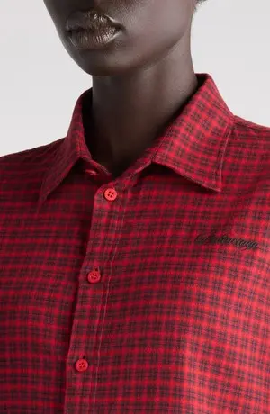 Balenciaga Standard Fit Plaid Flannel Button-up Shirt - 6167 Red/black