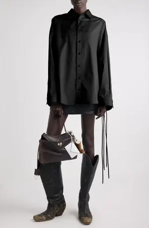 Balenciaga Oversized Cotton Gabardine Shirt With Lace-up Detail