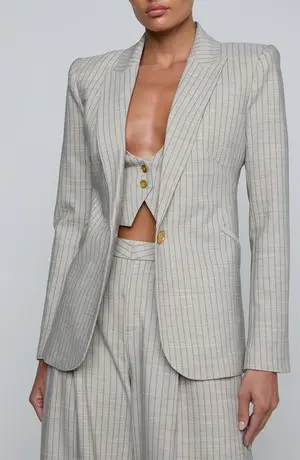 L'Agence Sheila Structured Pinstripe Blazer - Grey/tan Pinstripe