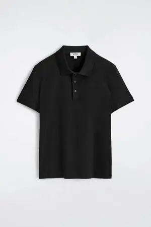 Cos Slim Ribbed Cotton Polo Shirt - Black