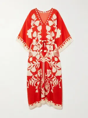 ERES Holi Belted Printed Silk Crepe De Chine Coverup - Red