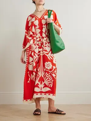 ERES Holi Belted Printed Silk Crepe De Chine Cover-up - Red