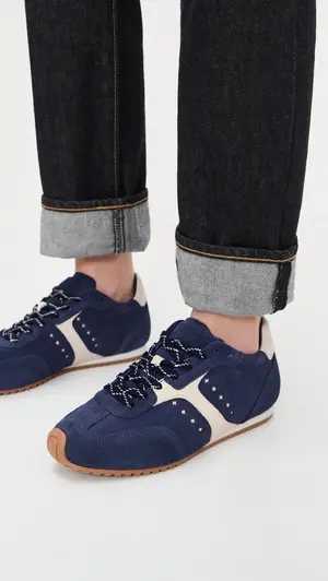 Larroude Stella Sneakers - Navy Suede/ivory Leather