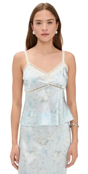 LoveShackFancy Lirena Silk Top - Snowdrop Blue