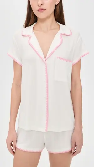 Eberjey Frida Shortie Pajama Set - Ivory/pink Nectar