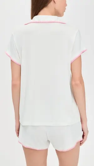 Eberjey Frida Shortie Pajama Set - Ivory/pink Nectar