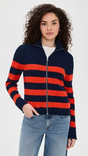 Kule Striped Zip-up Wool-cashmere Sweater