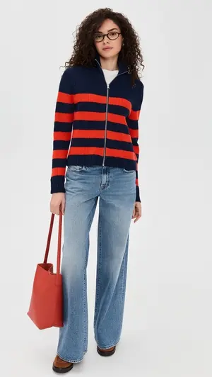 Kule Striped Zip-up Wool-cashmere Sweater