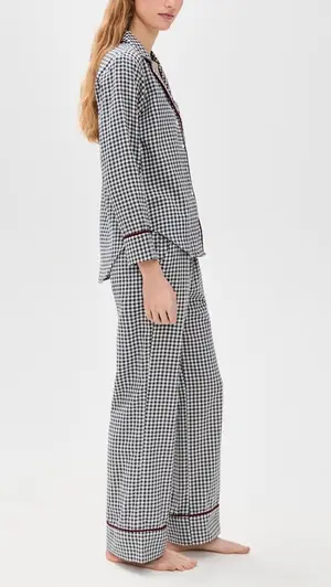 MAREA Flannel Gingham Piped Pajama Set